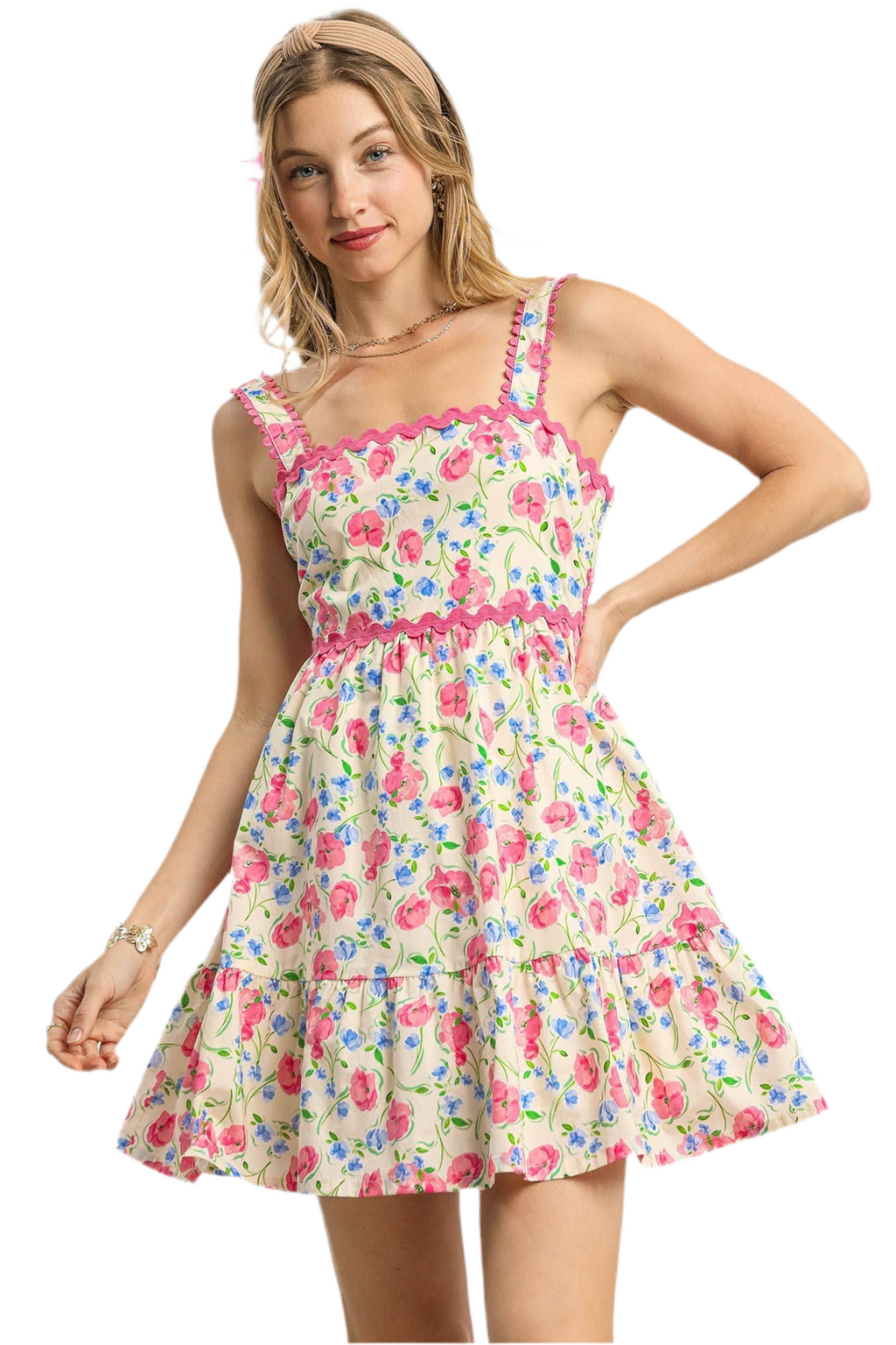 Ric rac trim pink floral dress – Marie Paige Boutique